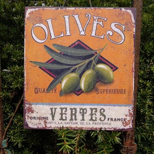 Vintage Style Olive Sign, French Kitchen Decor, Decoupaged Distressed ...