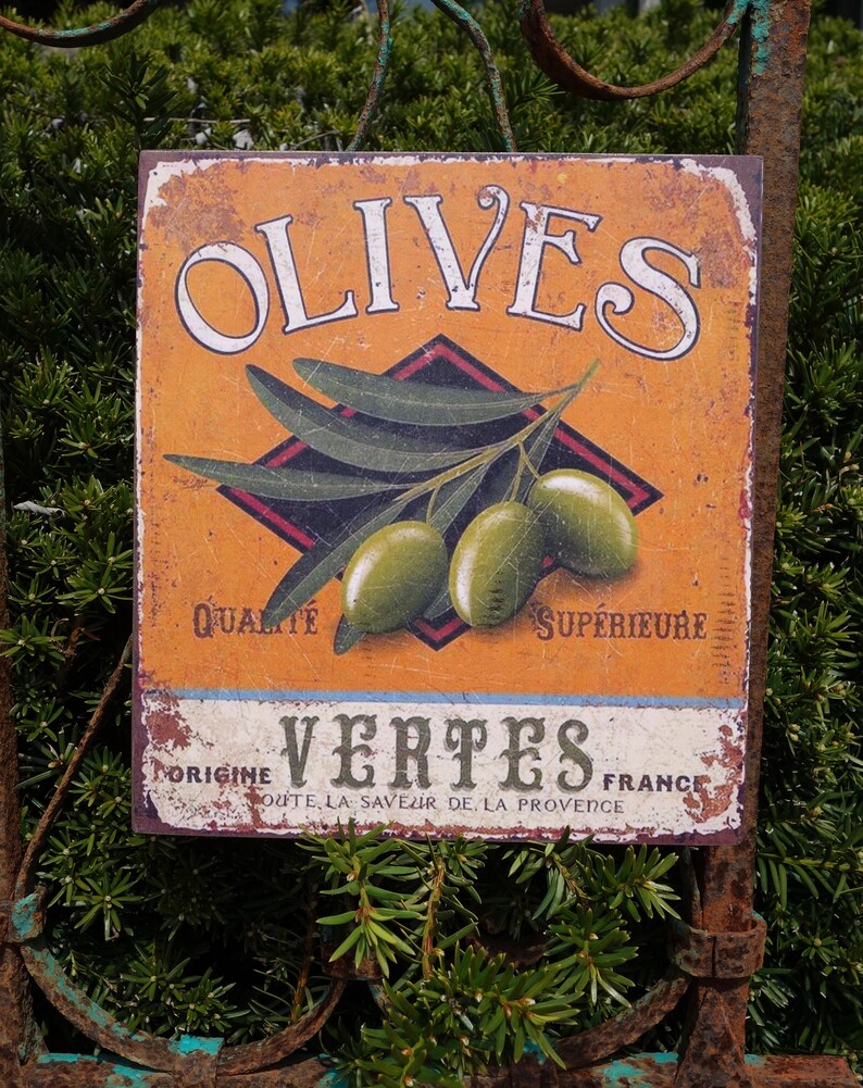 Vintage Style Olive Sign, French Kitchen Decor, Decoupaged Distressed ...