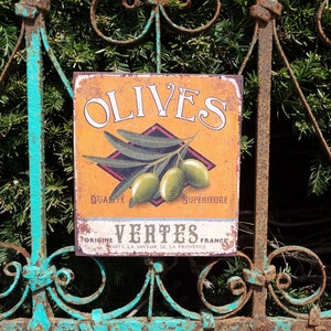 Vintage Style Olive Sign, French Kitchen Decor, Decoupaged Distressed ...