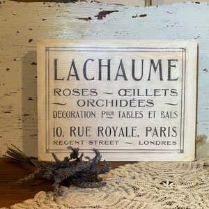 French Florist Shop Sign, LACHAUME Paris Sign on Salvaged Pine Wood ...