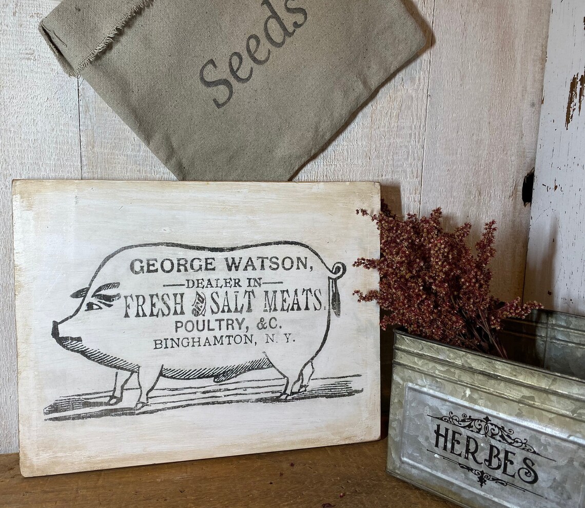 Farmhouse Kitchen Pig Sign Vintage Typography Primitive - Etsy
