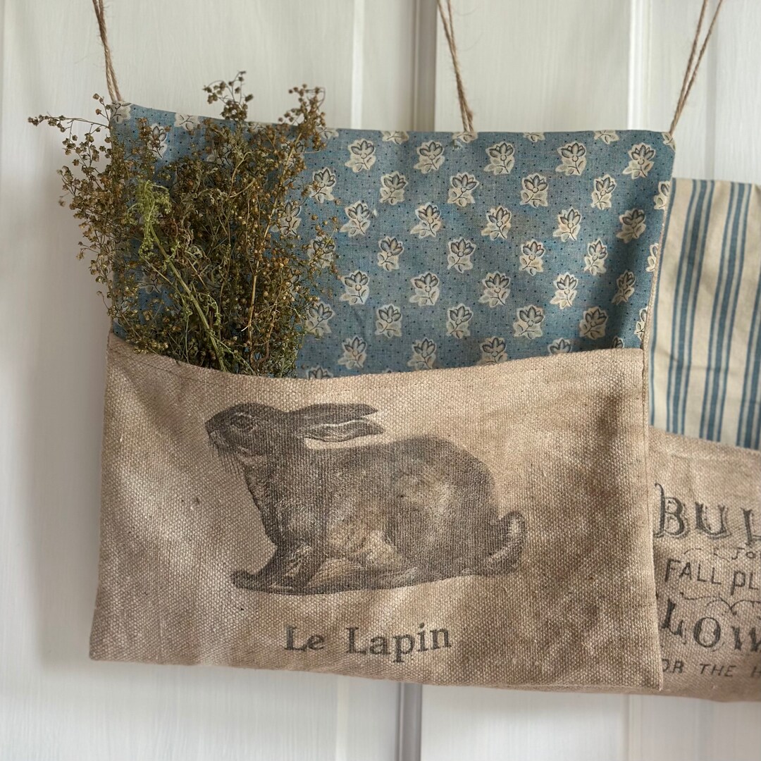 Primitive Grainsack French Rabbit Wall Pocket Grain Sack Peg - Etsy