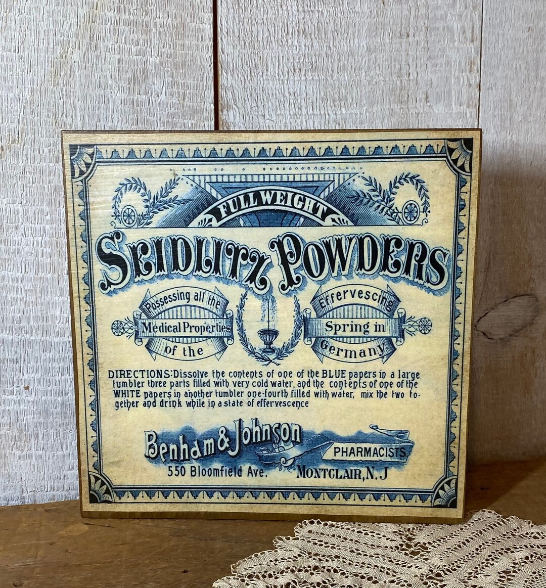 Vintage Style Powder Sign, Bathroom Decor, Decoupaged Blue & White ...