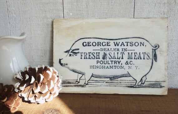 Farmhouse Kitchen Pig Sign Vintage Typography Primitive | Etsy