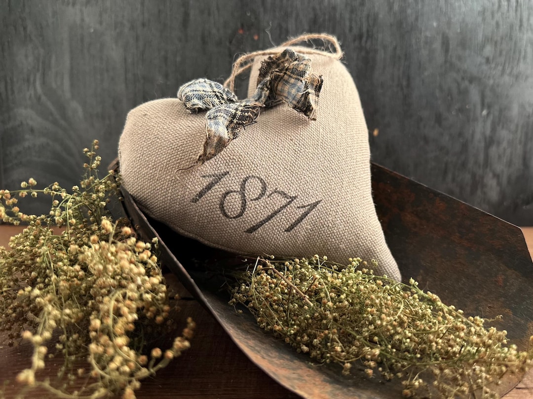 Primitive Grain Sack 1871 Heart, Rustic Valentine Ornament, Winter ...