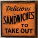 Retro Wood Sandwich Take Out Sign, Kitchen Wall Art, Decoupaged ...
