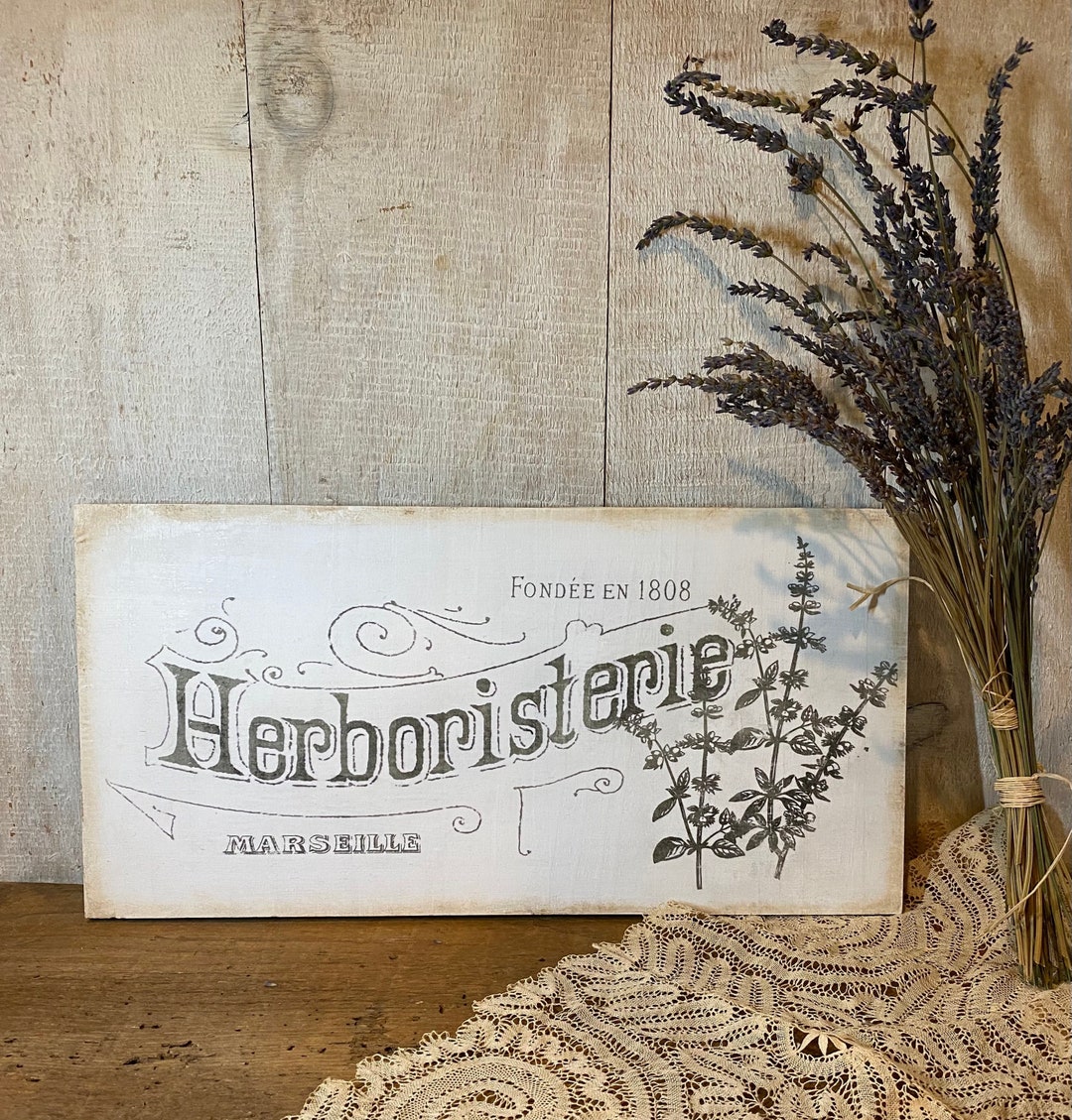 French Herboristerie Sign, Vintage Style Distressed Wood Herb Store ...
