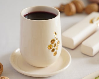 Kiddush Cup, Rustic Ceramic Sabbath Goblet With 24k Gold, Bar Mitzvah ...
