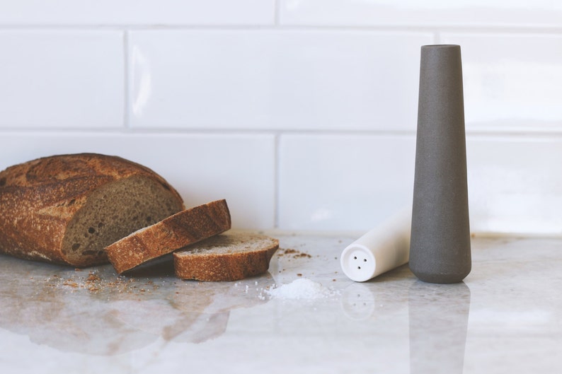 Salt and Pepper Shakers, Modern Minimalist, Basalt Rocks, White ...
