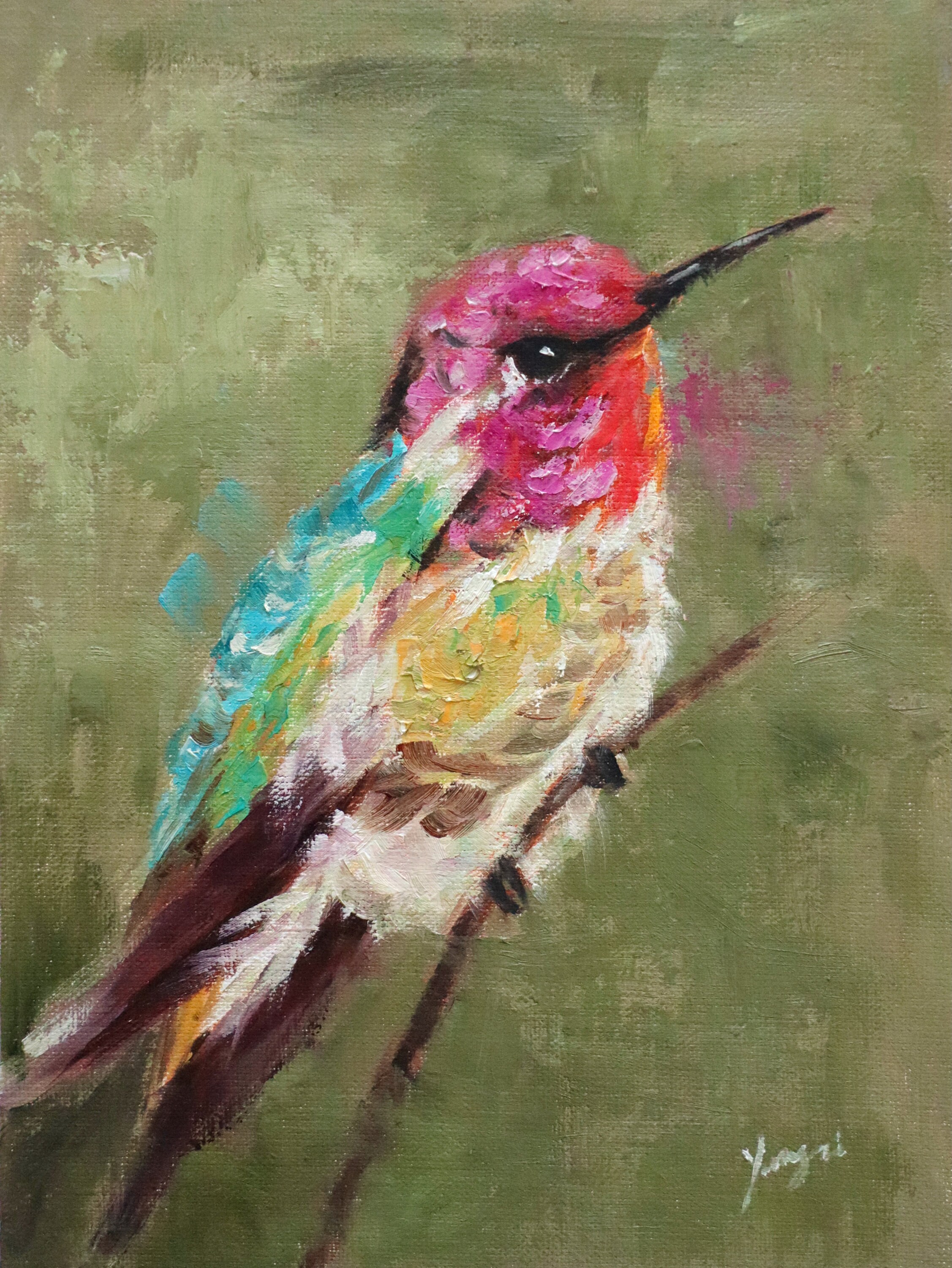 Original Oil Painting, Hummingbird, 8"x6", Anna's Hummingbird, Original ...