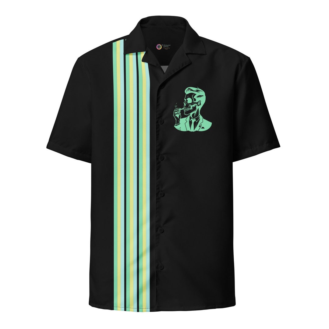 Distinguished Gentleman Black 1950s Style Bowling Shirt W/ Mint Green ...
