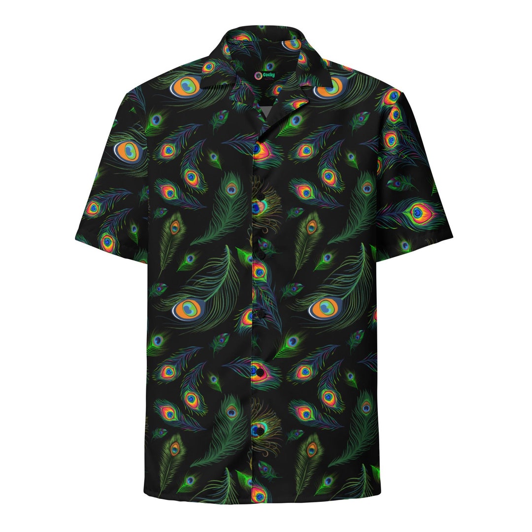 Cocky Our Peacock Feather Print Button Down Shirt Sizes 2XS to 6XL ...