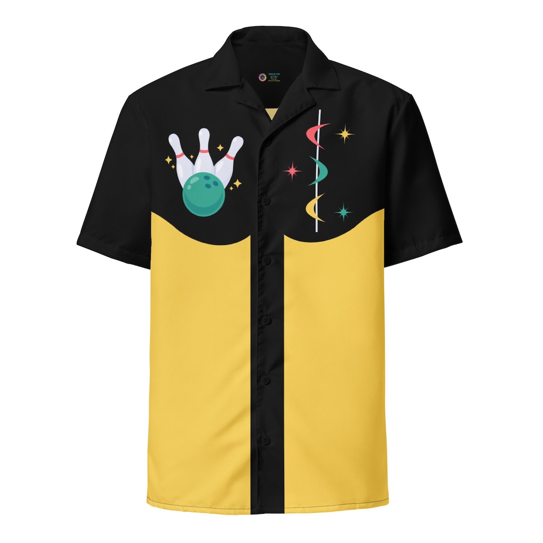 Retro Yellow and Black Bowling Shirt With Bowling Pins, Bowling Ball ...