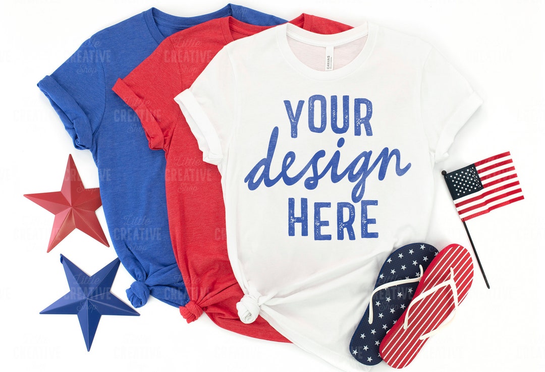 MOCKUP - Heather Red / True Royal Blue / White Bella Canvas 3001 July ...