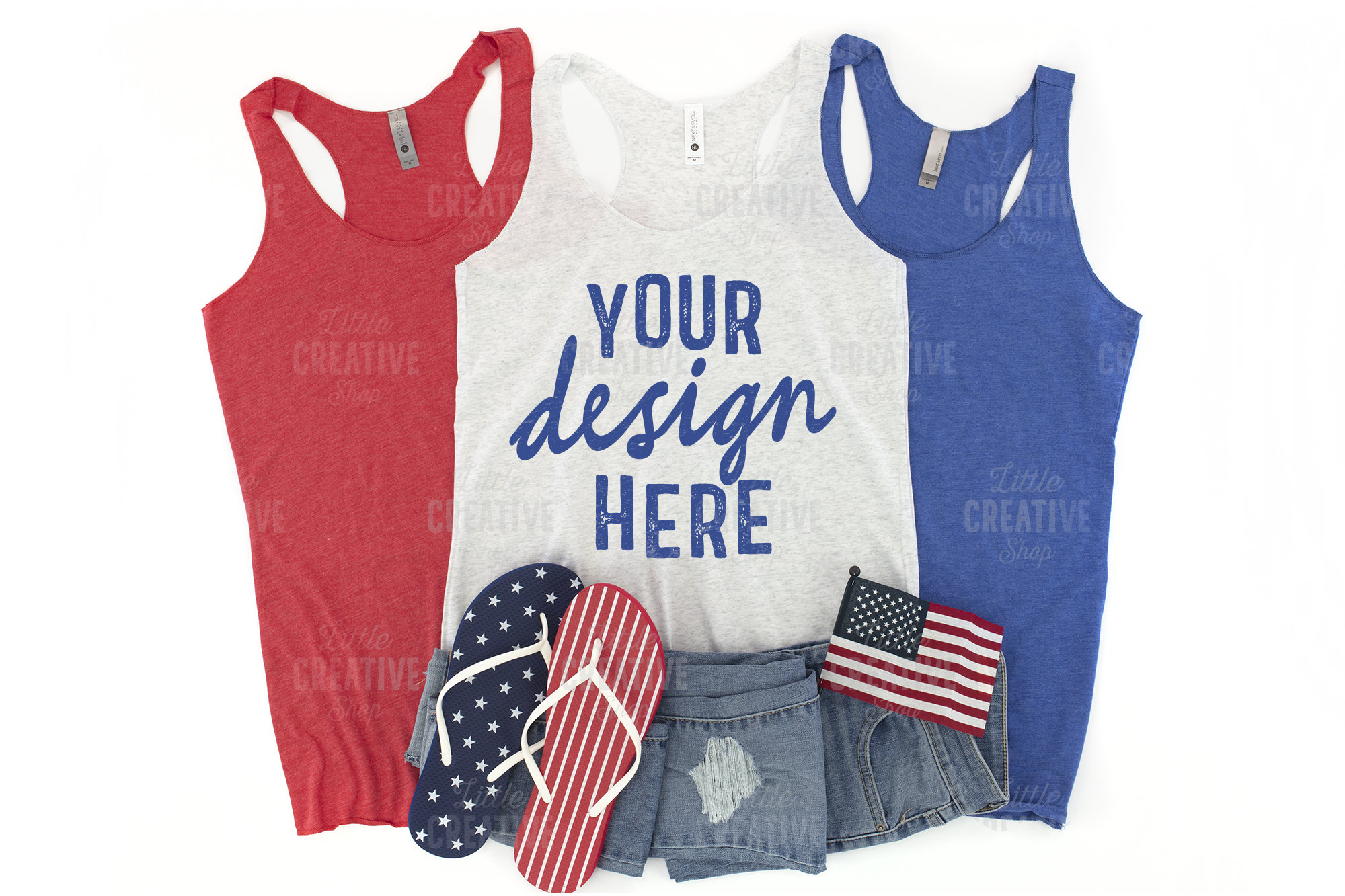 MOCKUP Vintage Royal Blue / Red / Heather White Level Tank | Etsy