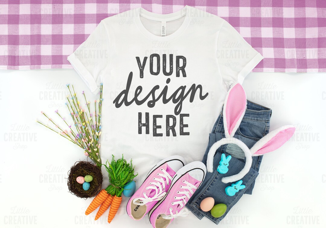 MOCKUP - Bella Canvas 3001 White T-shirt Flat Lay Easter Mockup Jeans ...