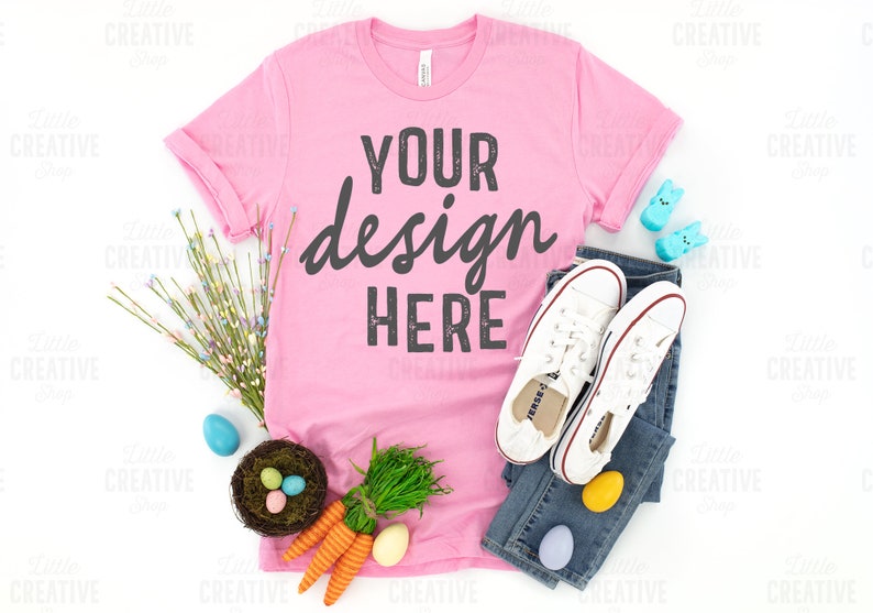 MOCKUP Bella Canvas Heather Bubble Gum Pink 3001 T-shirt | Etsy