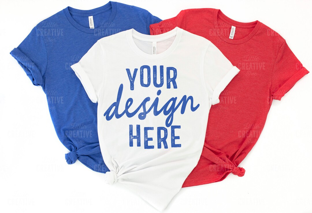 MOCKUP - Heather Red / True Royal Blue / White Bella Canvas 3001 July ...