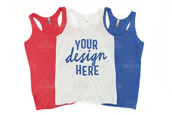 MOCKUP Vintage Royal Blue / Red / Heather White Level Tank - Etsy