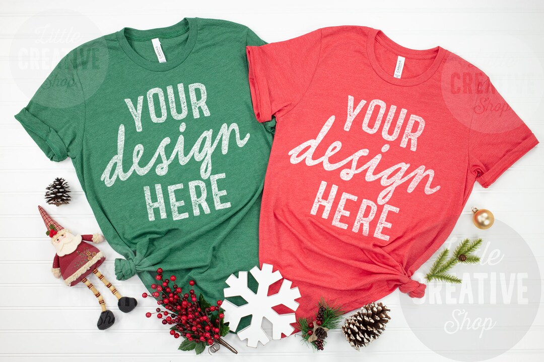 MOCKUP - Bella Canvas 3001 Heather Grass Green Red Shirt Christmas ...