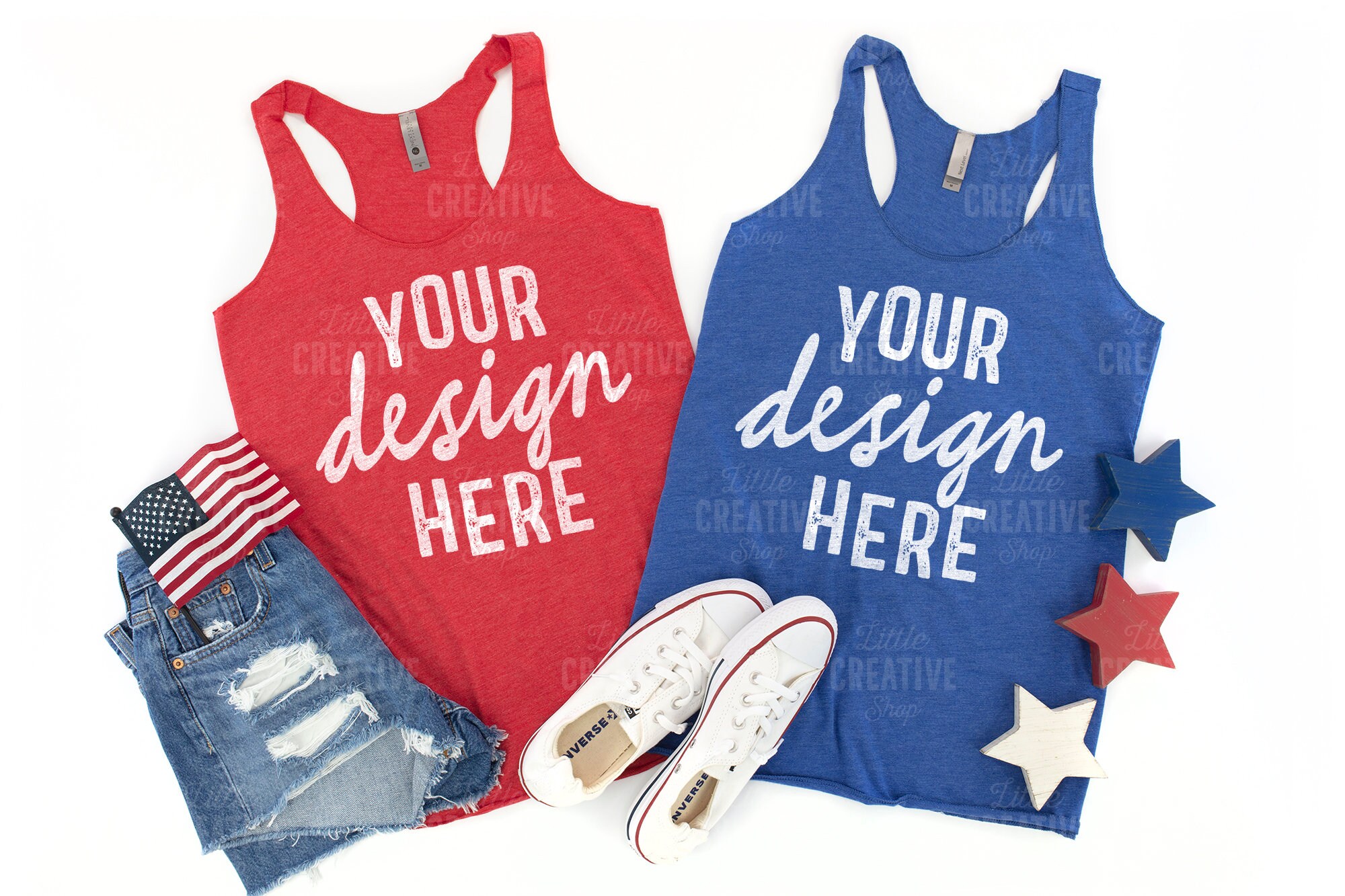 MOCKUP Vintage Royal Blue / Red Level Tank Top Racerback | Etsy