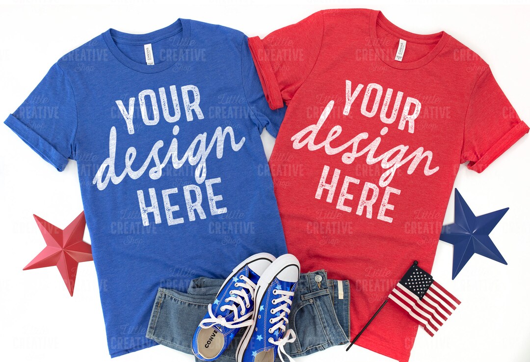 MOCKUP - Heather Red / True Royal Blue Bella Canvas 3001 July 4th ...