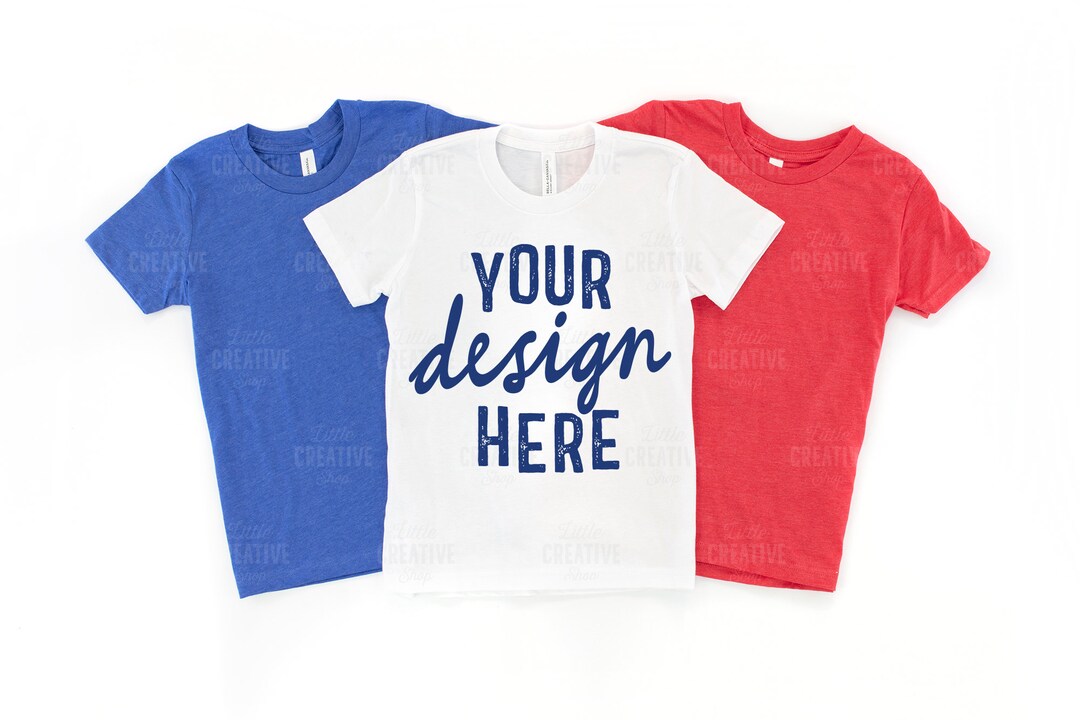 MOCKUP - Heather True Royal Blue, Red, White Bella Canvas 3001Y Kids ...