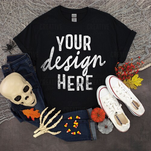 MOCKUP Black Gildan 5000 G500 Shirt Halloween Scene Spider | Etsy