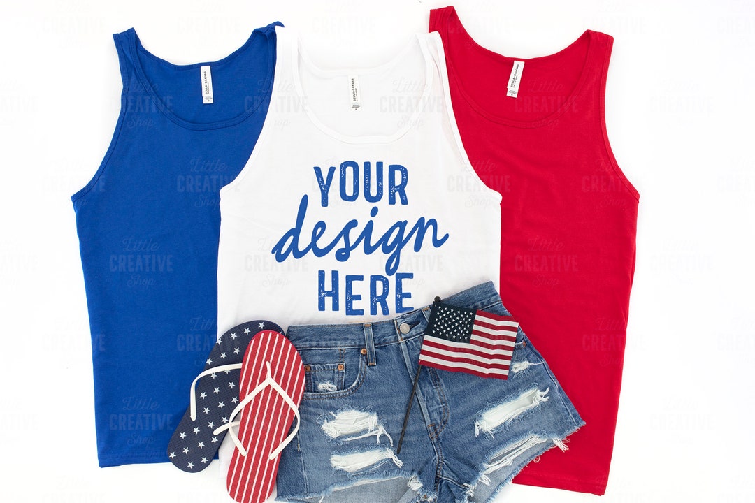 MOCKUP - Red / True Royal Blue / White Bella Canvas Tank Top 3480 July ...