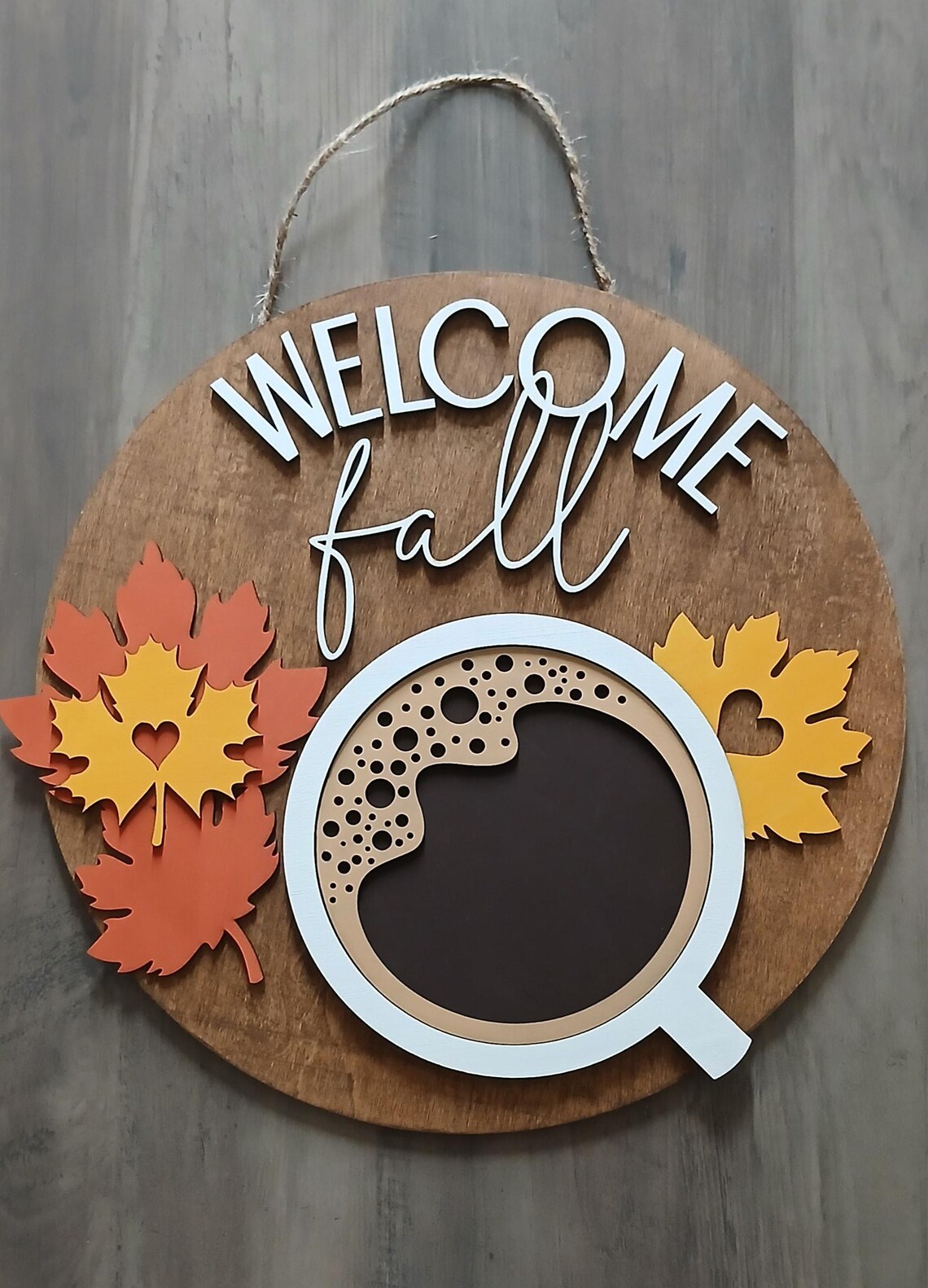Rustic Fall Wood Round Door Sign, Modern Fun Coffee Autumn Door Sign - Etsy
