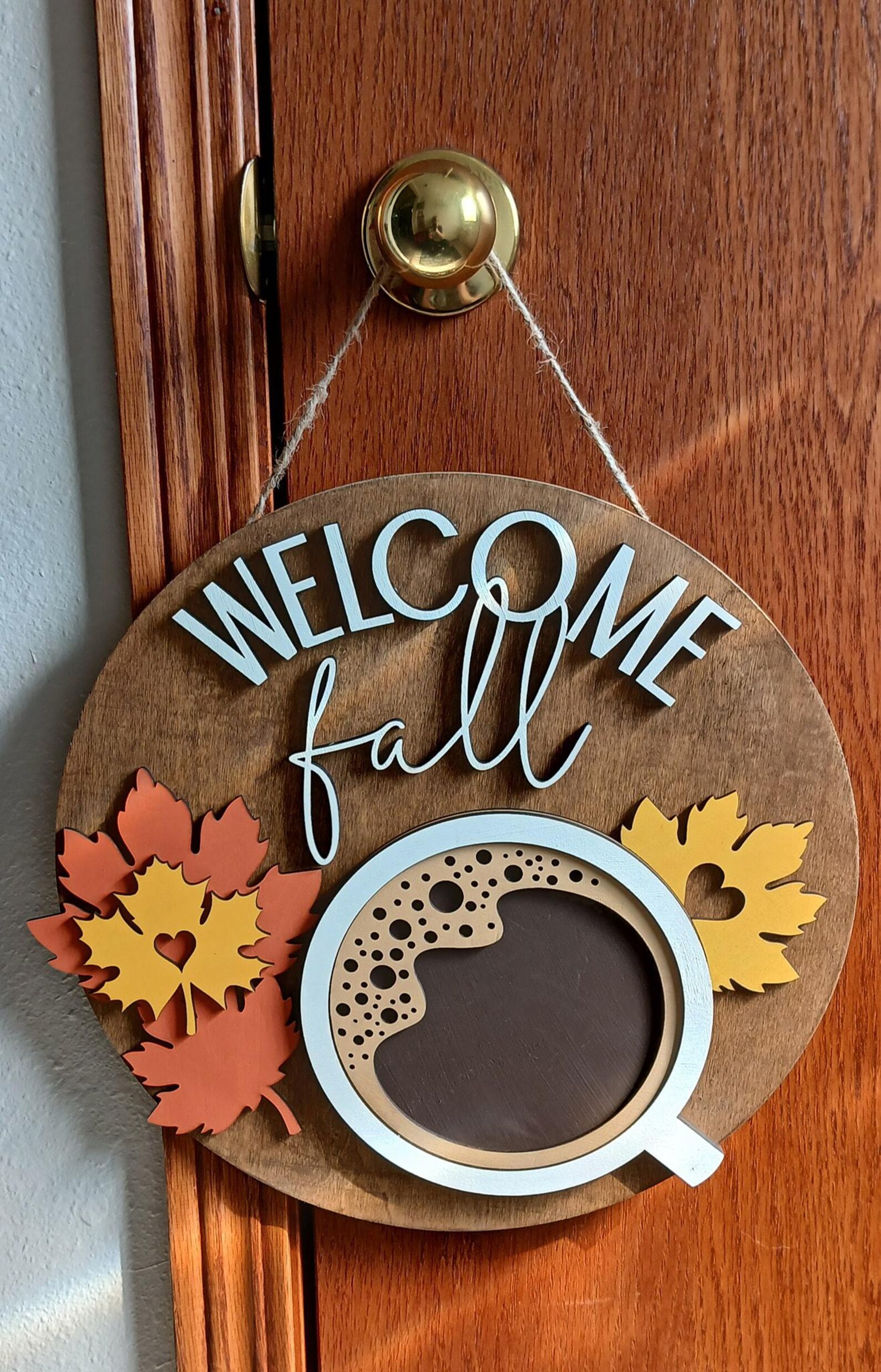 Rustic Fall Wood Round Door Sign, Modern Fun Coffee Autumn Door Sign - Etsy