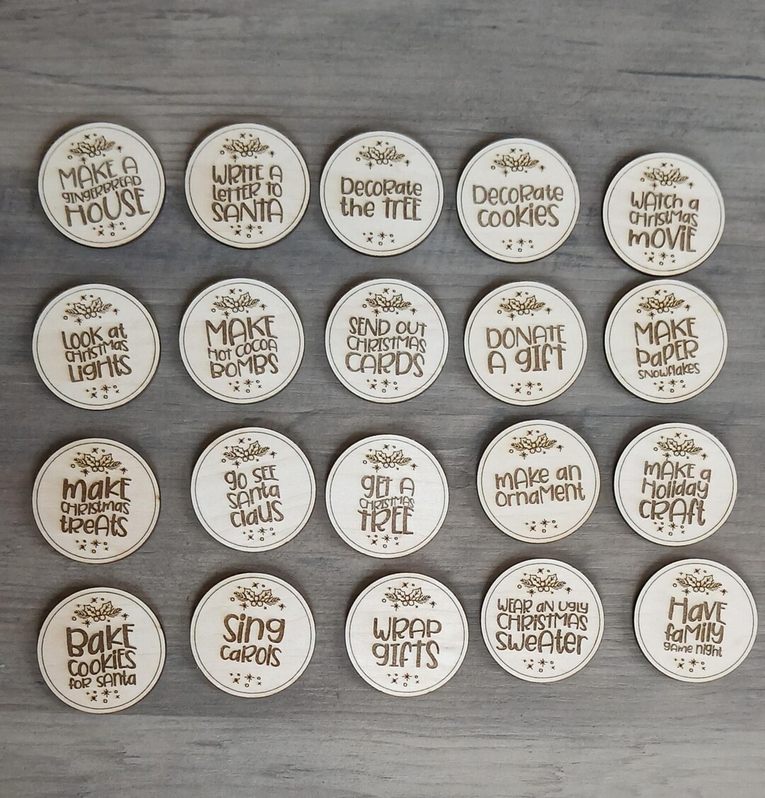 Christmas Advent Wood Tokens, Christmas Activity Game, Secret Santa ...