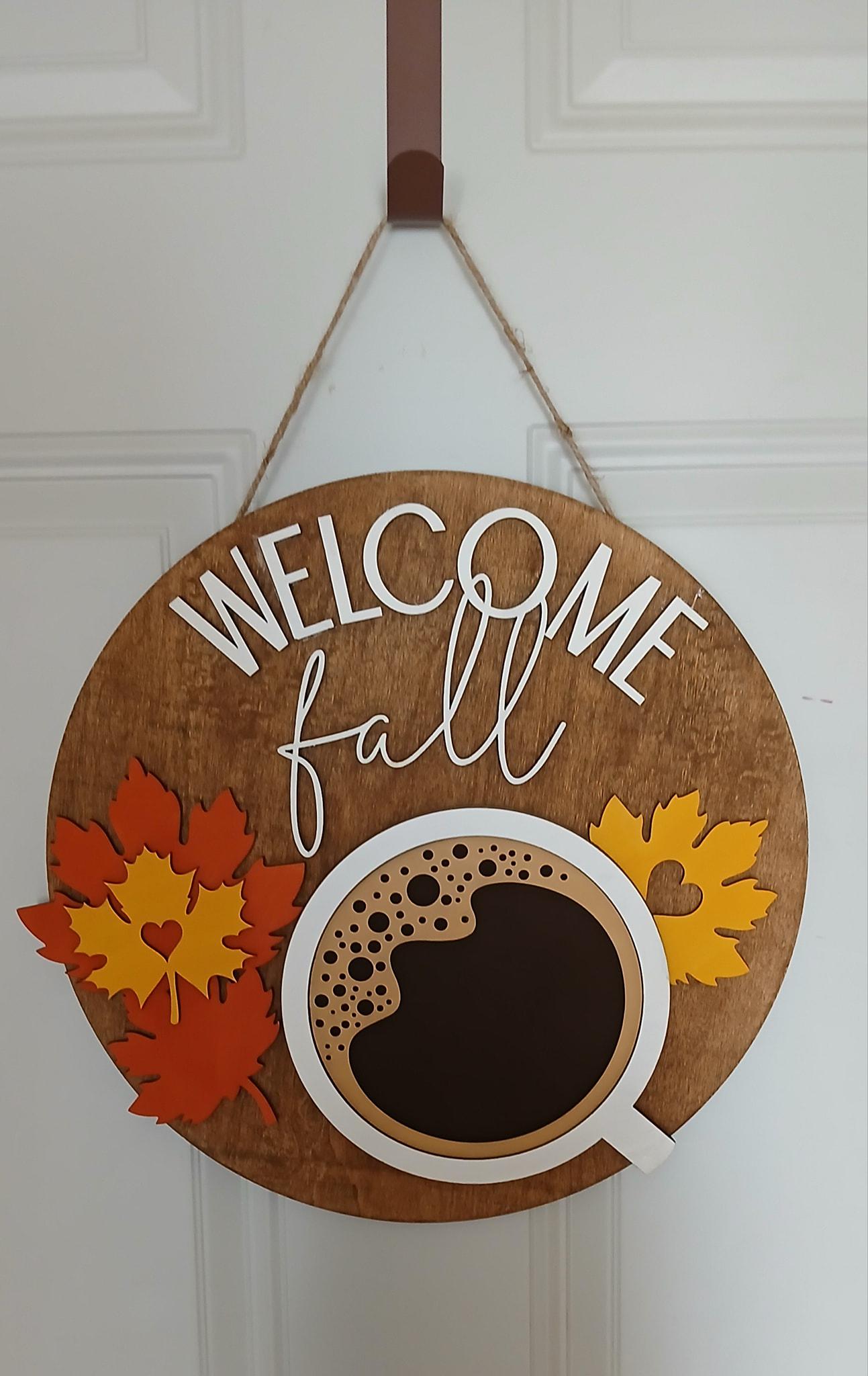 Rustic Fall Wood Round Door Sign, Modern Fun Coffee Autumn Door Sign - Etsy