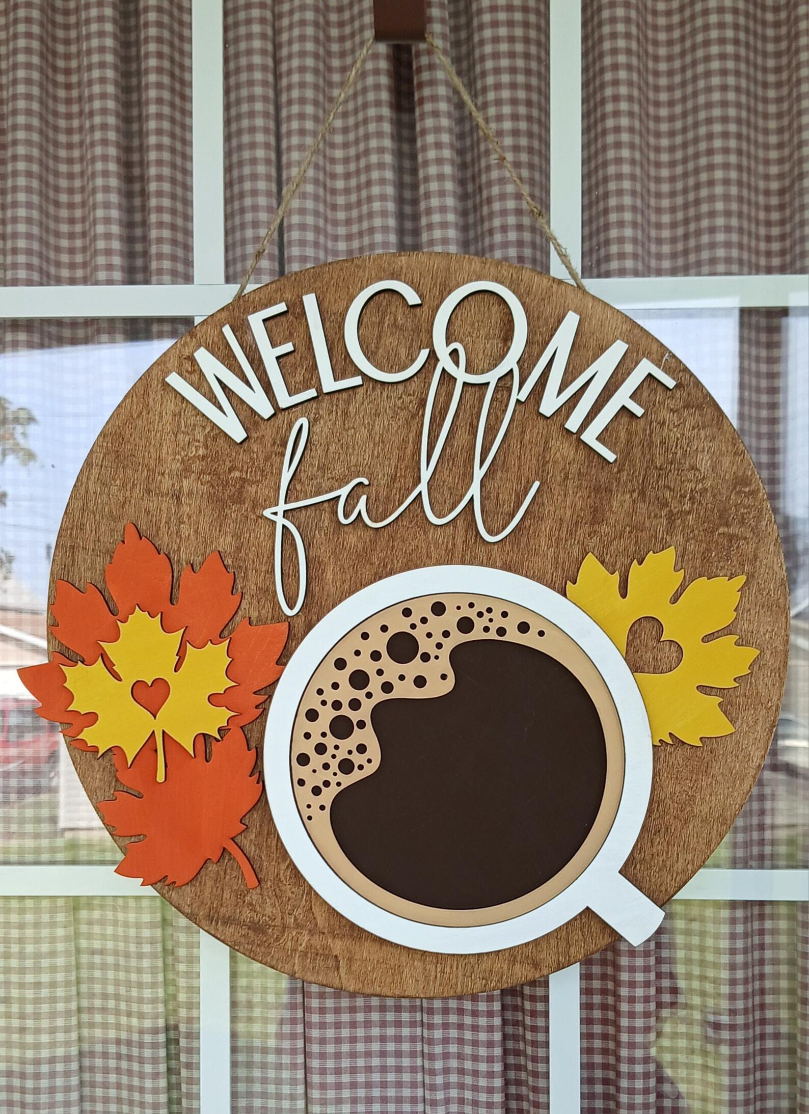 Rustic Fall Wood Round Door Sign, Modern Fun Coffee Autumn Door Sign - Etsy