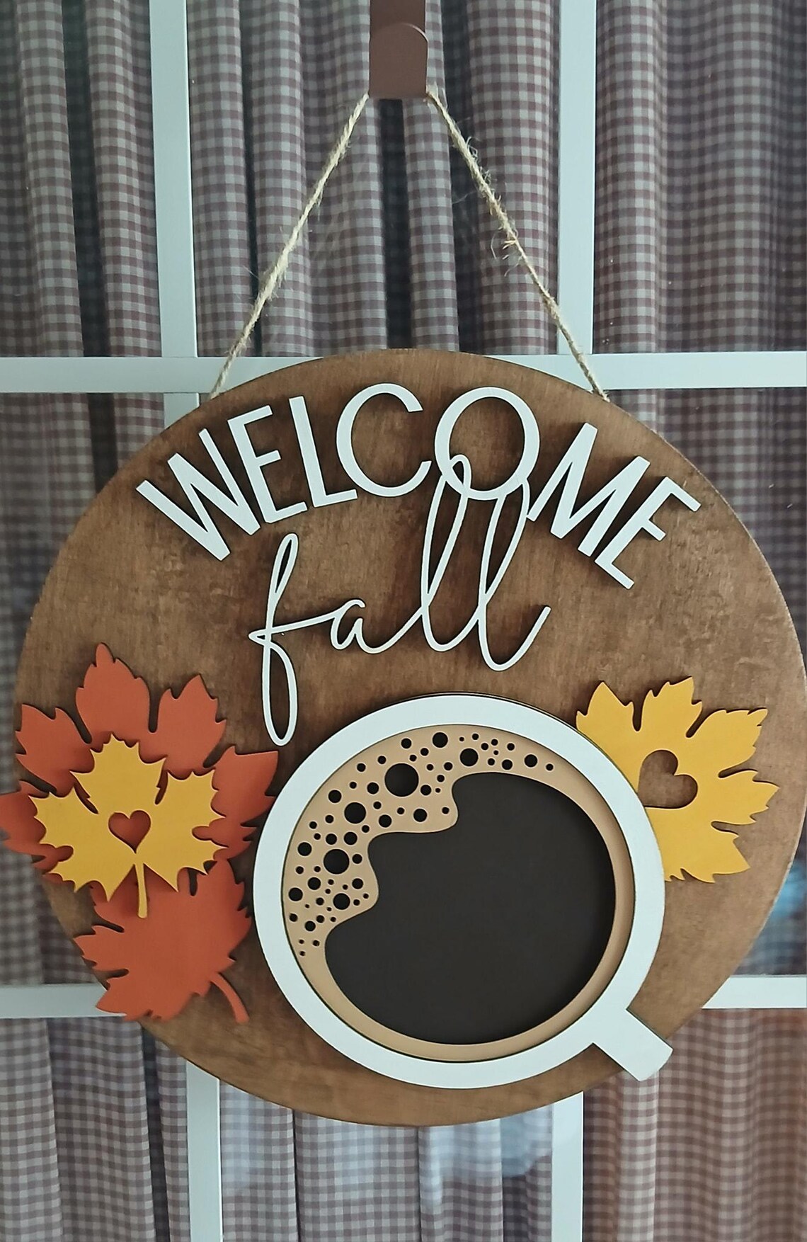 Rustic Fall Wood Round Door Sign, Modern Fun Coffee Autumn Door Sign - Etsy