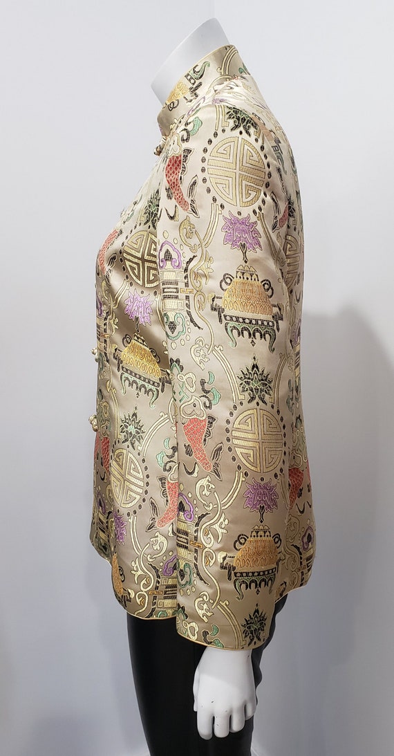 Vintage 70’s Royal Gold Silk Koi Fish Medallion Coat … - Gem