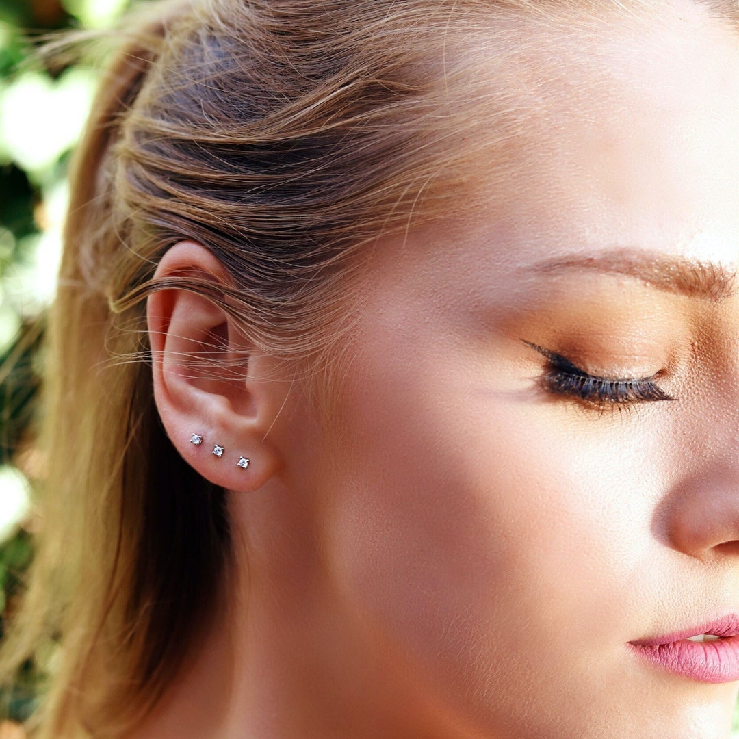 Small Stud Earrings, Tiny Gold Stud, 18K Gold Stud, 1.5mm, 2mm 3mm, CZ ...