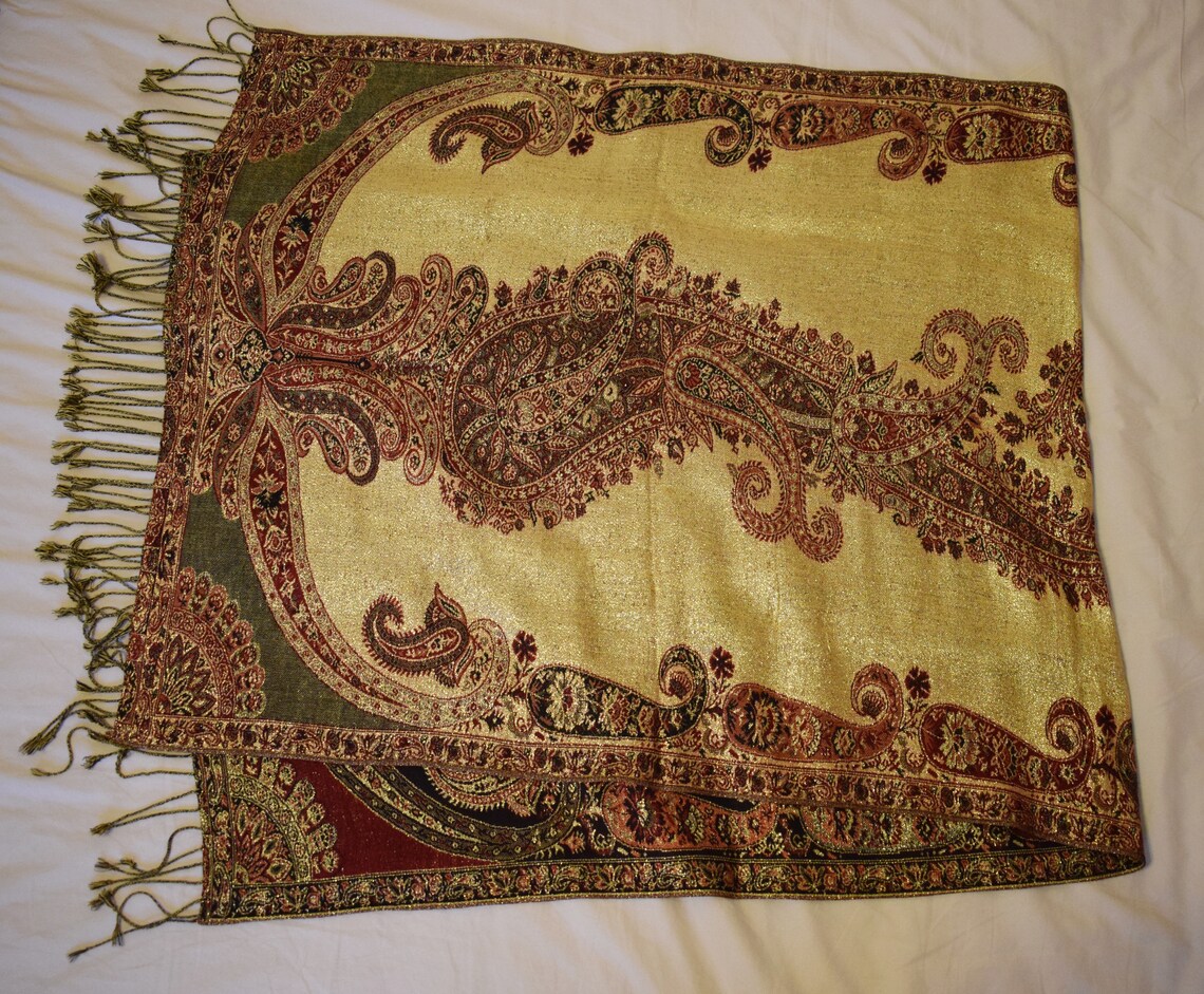 Beautiful Black Gold & Red Indian Women Fashion Kashmir Scarf Shawl - Etsy