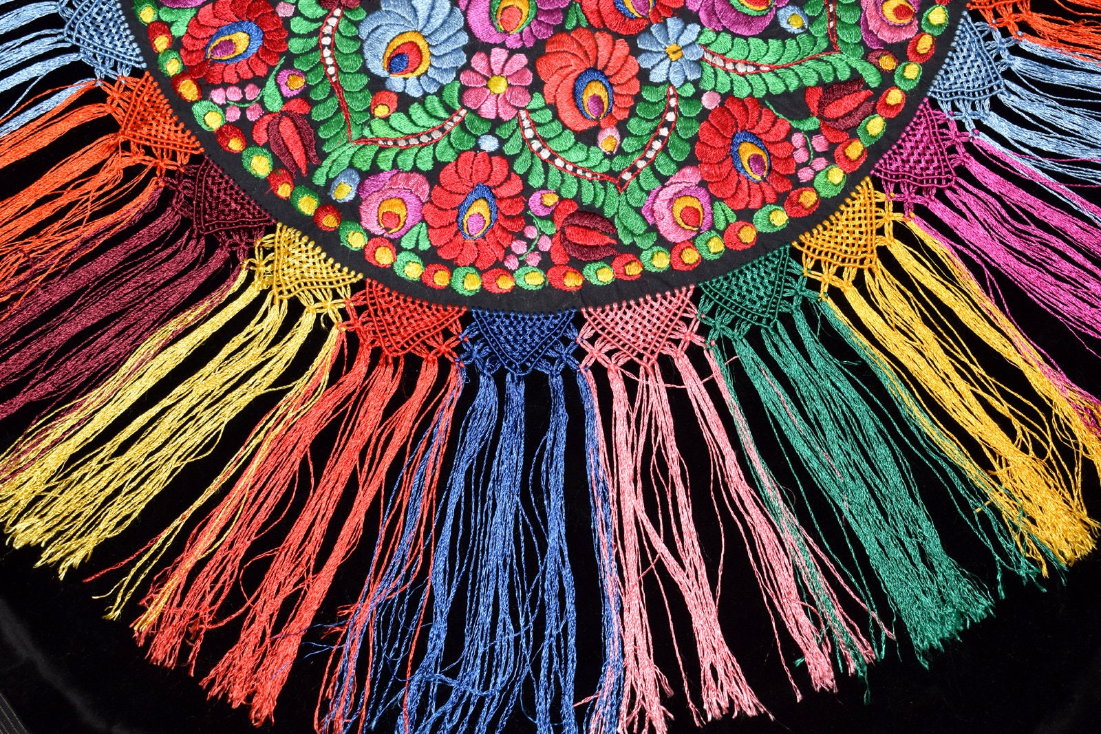 Rustic Vintage Hungarian Silk Matyo Floral Embroidered Round Tablecloth ...