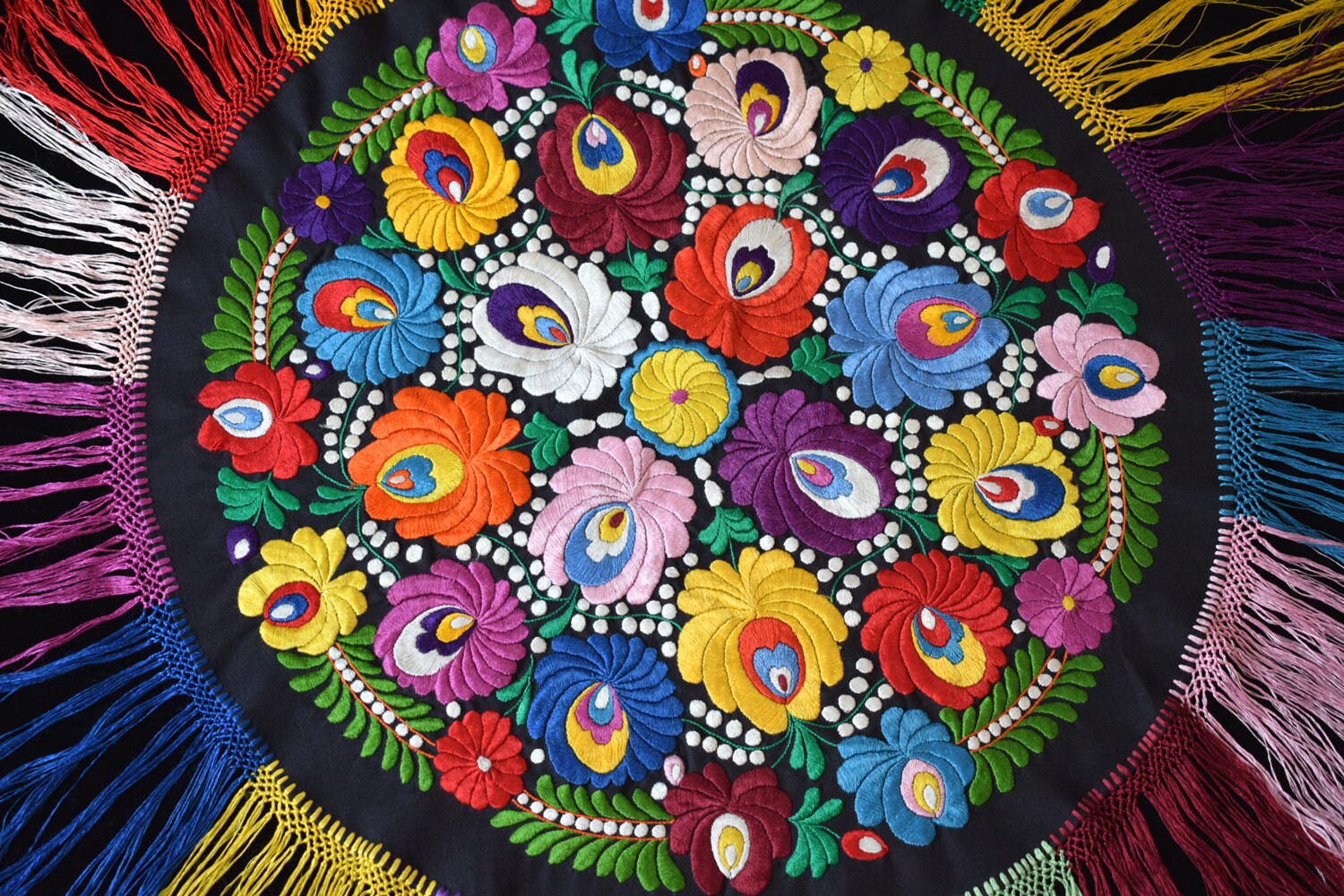 Rustic Hand Made Vintage Hungarian Silk Matyo Floral Embroidered Round ...