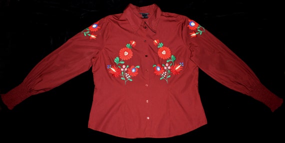Hungarian Matyo Floral Embroidered Claret Red Boho Fo… - Gem