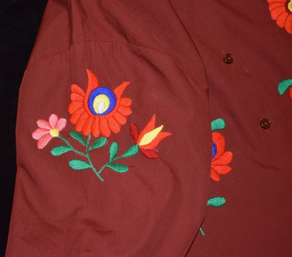 Hungarian Matyo Floral Embroidered Claret Red Boho Fo… - Gem