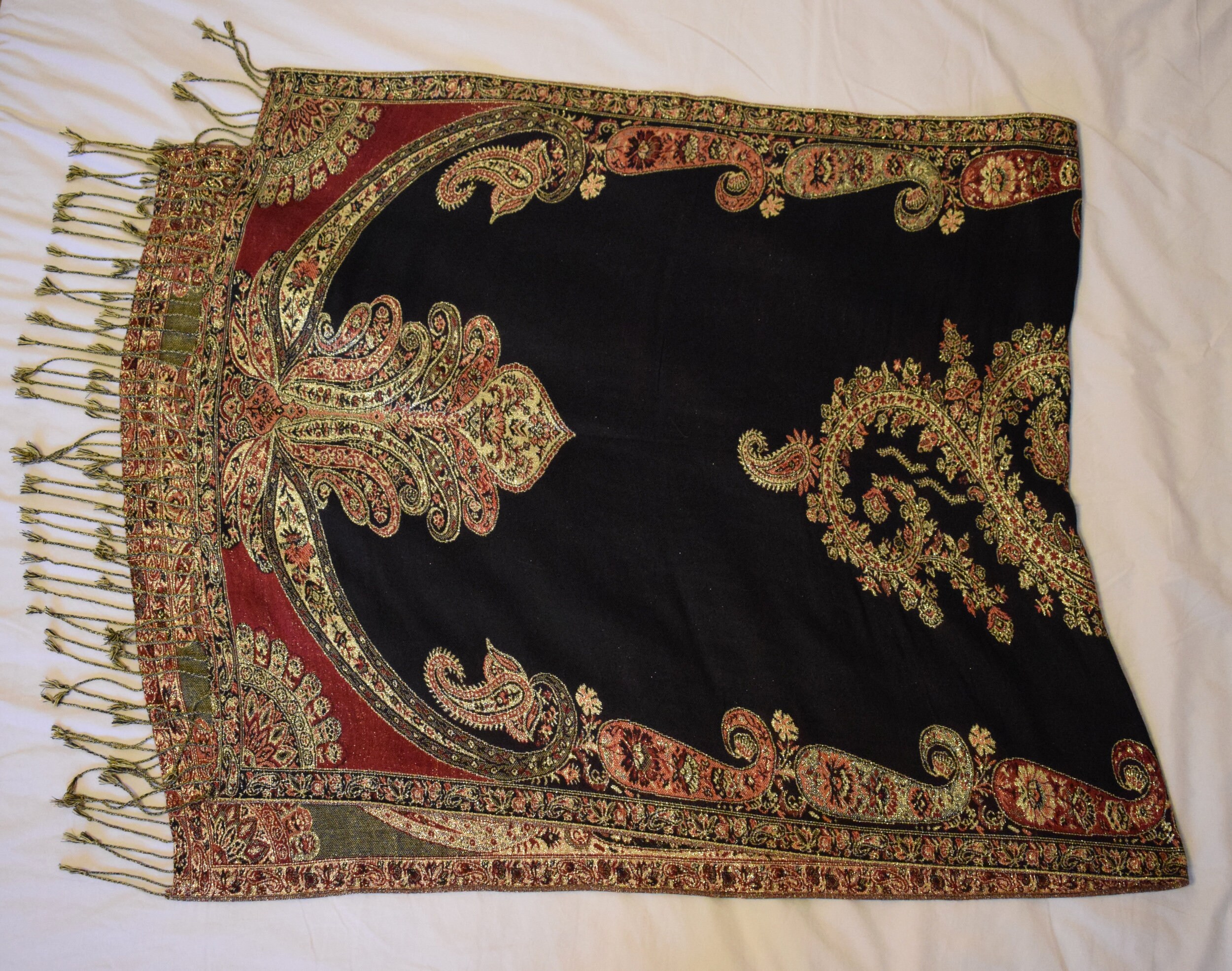 Beautiful Black Gold & Red Indian Women Fashion Kashmir Scarf Shawl - Etsy