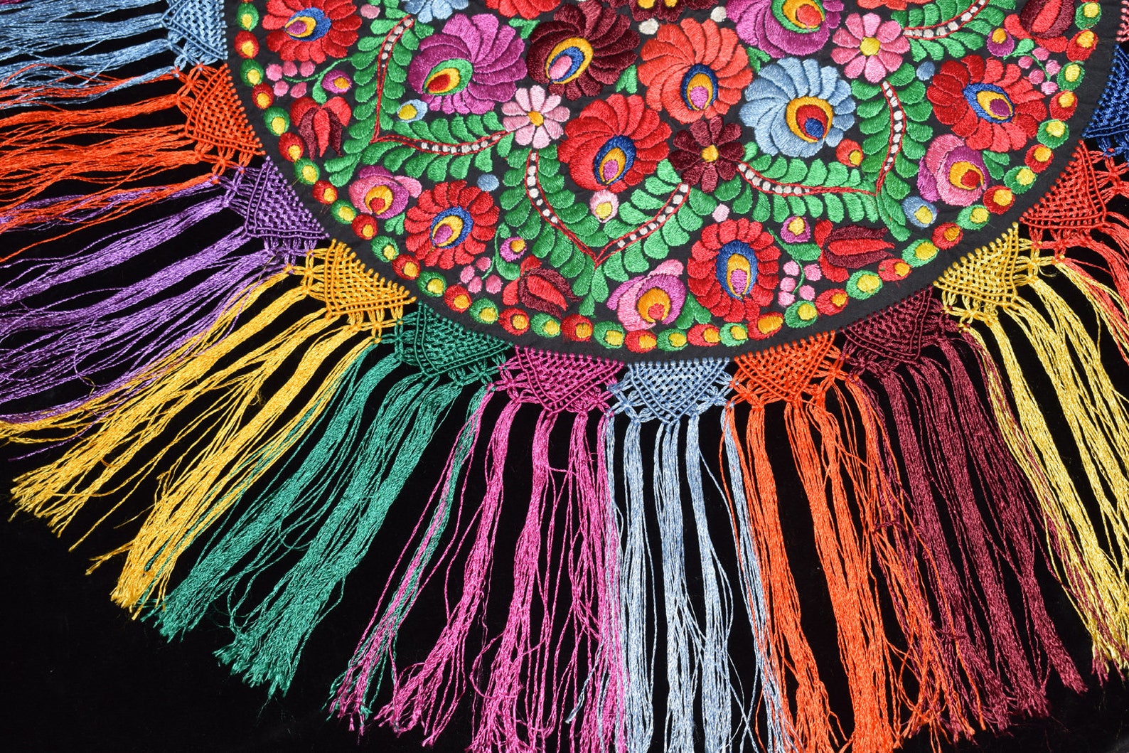 Rustic Vintage Hungarian Silk Matyo Floral Embroidered Round Tablecloth ...