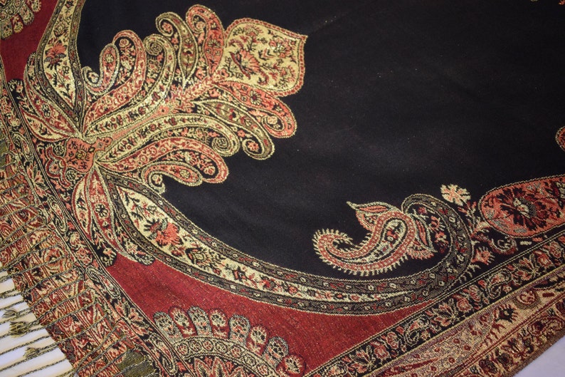 Beautiful Black Gold & Red Indian Women Fashion Kashmir Scarf Shawl - Etsy