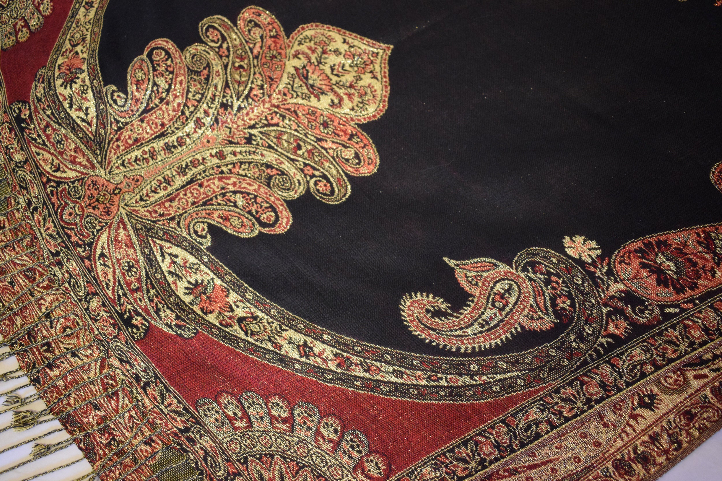 Beautiful Black Gold & Red Indian Women Fashion Kashmir Scarf Shawl - Etsy