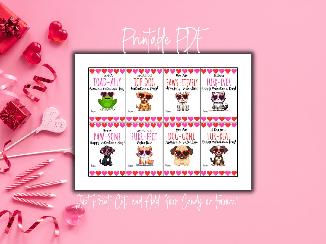 PRINTABLE Valentines Day Card, Classroom Valentines, Cute Animal ...