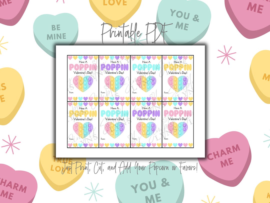 PRINTABLE Valentines Day Card, Classroom Valentine, Popit Valentines ...