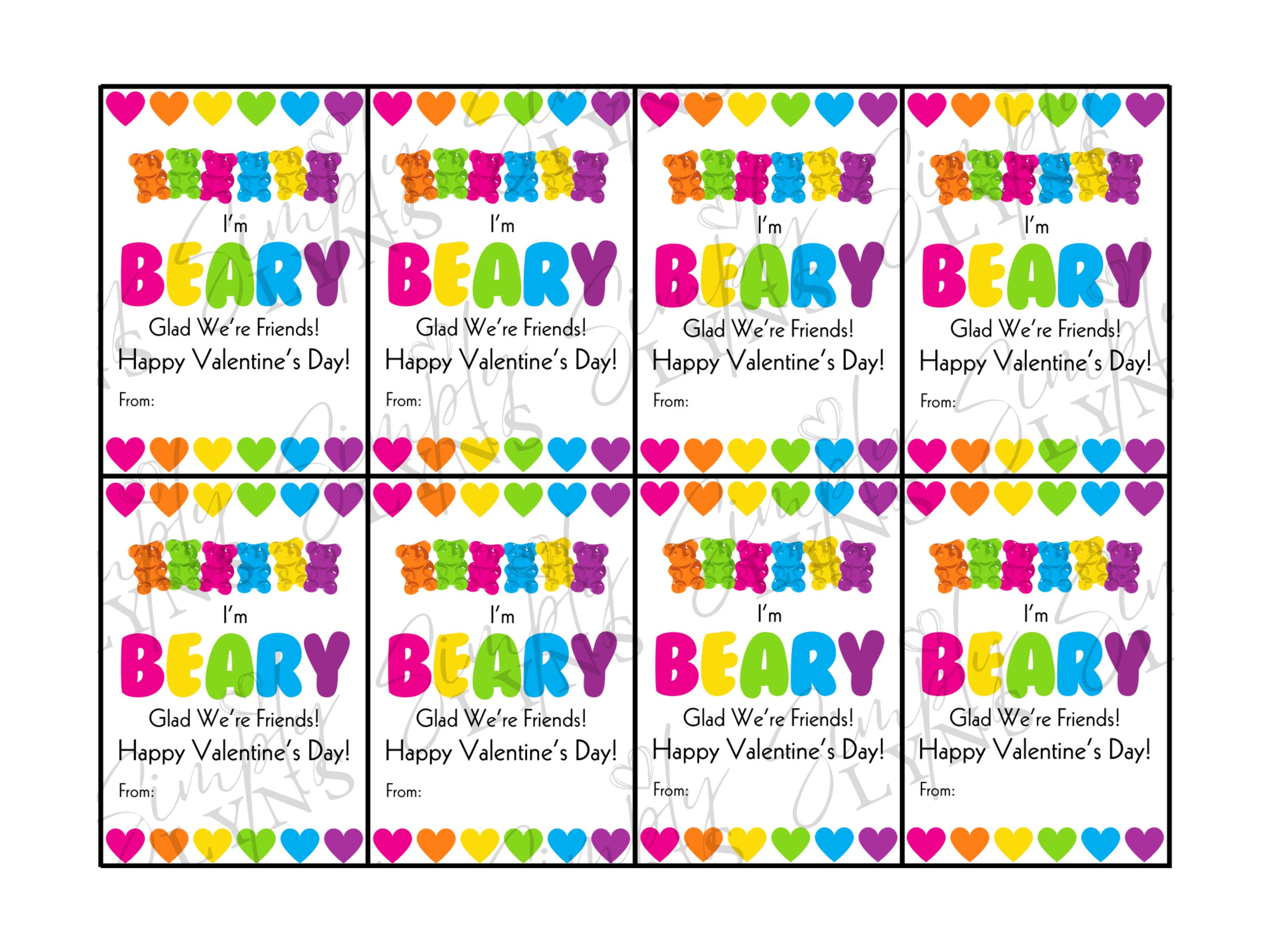 PRINTABLE Valentines Day Card, Classroom Valentines, Gummy Bear ...