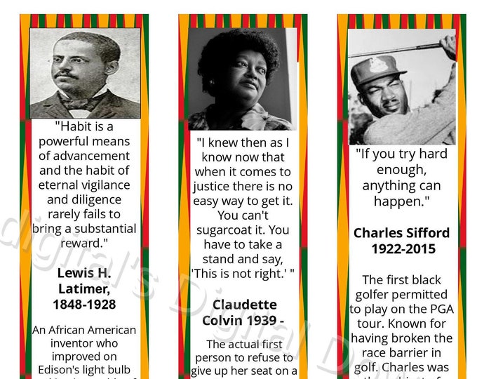 African American Bookmarks Raise Awareness Cards Unsung Heroes Photo ...